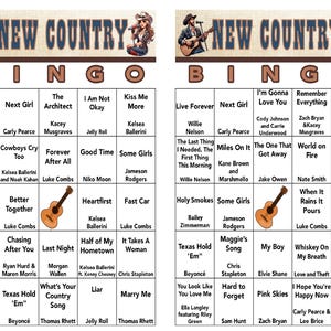 Country Music, Country Hits Bingo Game, Country Music Party, Digital ...