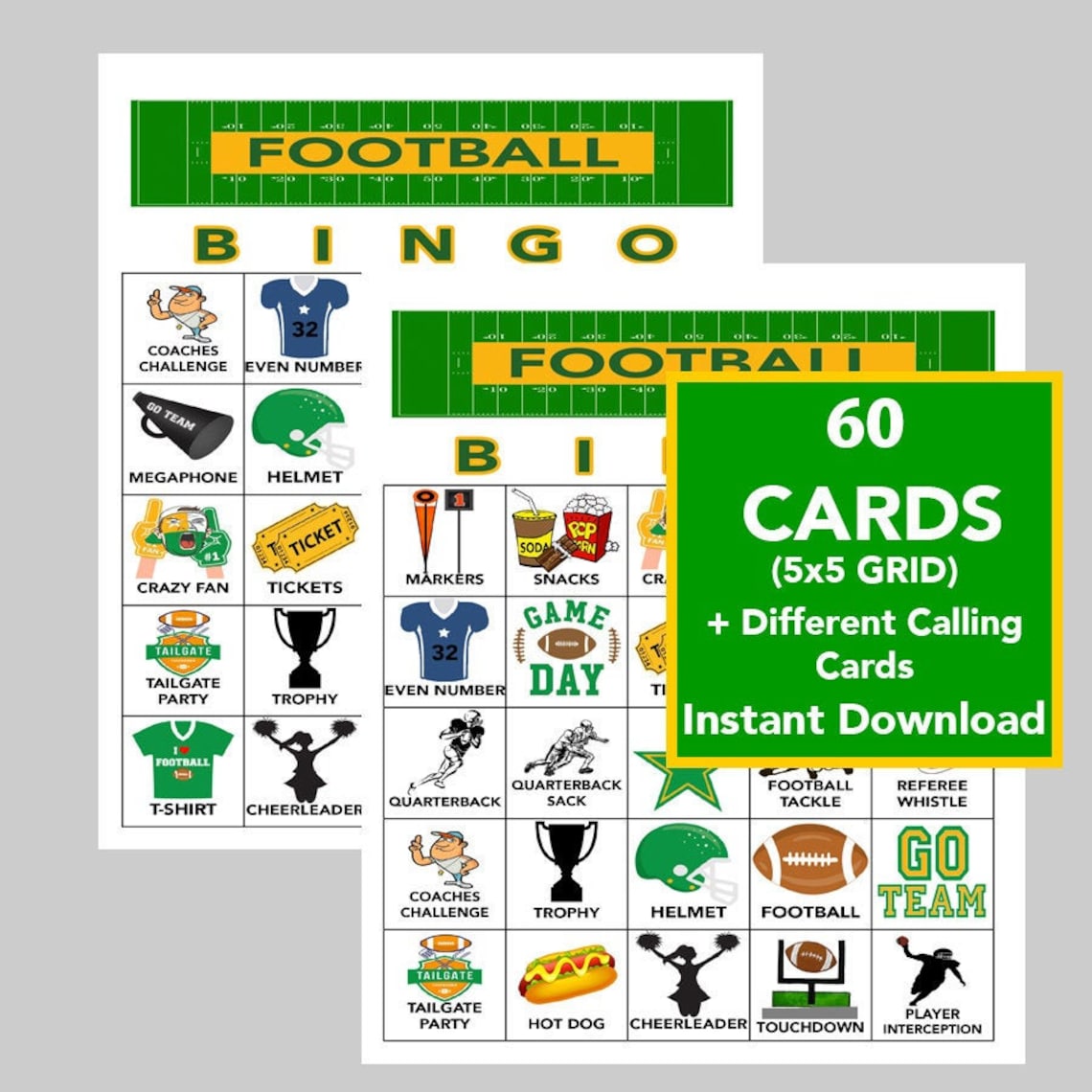 Football Bingo Game Sports Bingo Party Bingo Football | Etsy