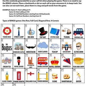 LONDON Bingo, London Sightseeing, England Party, Digital Download ...