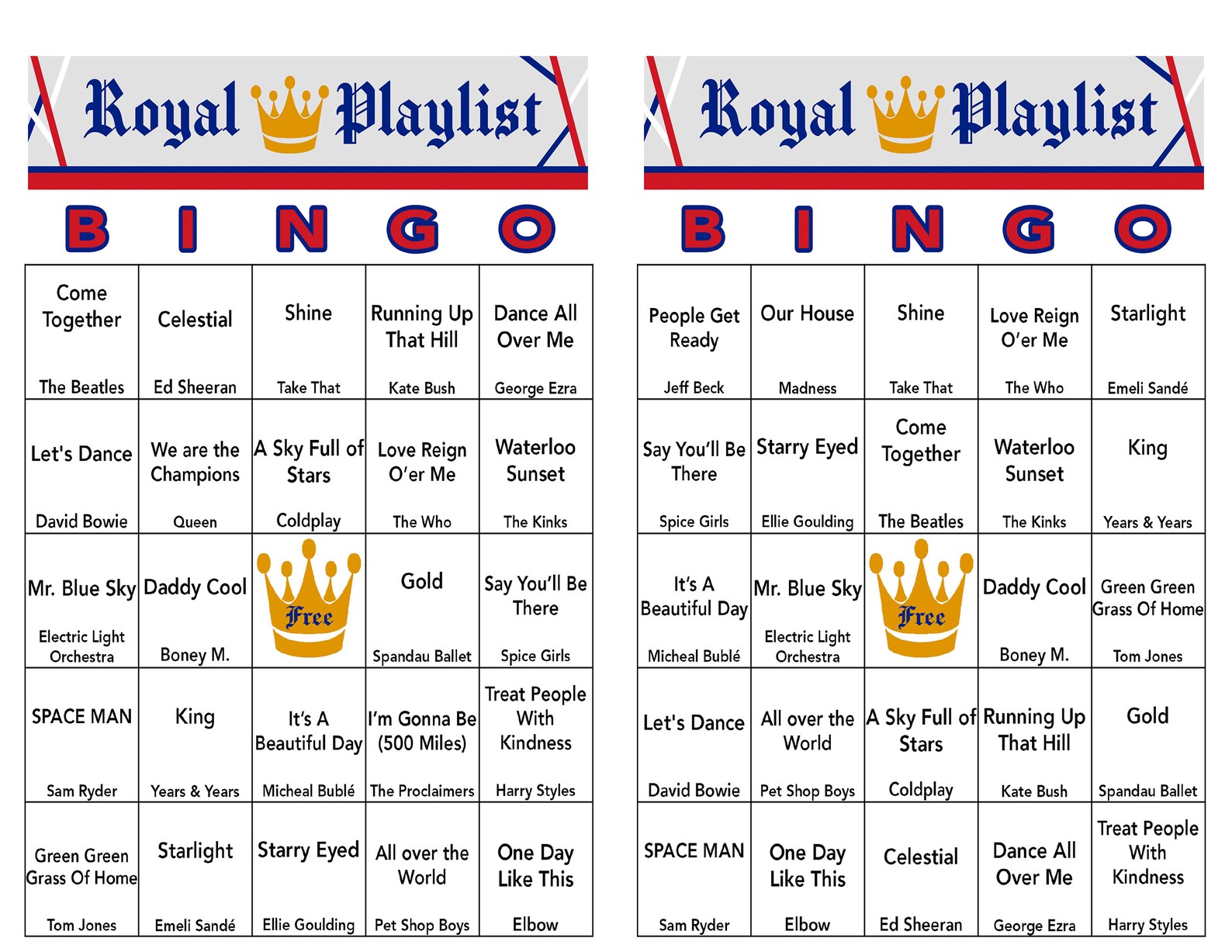 Coronation Playlist Bingo Game, 30 Cards (digital Download) - Etsy