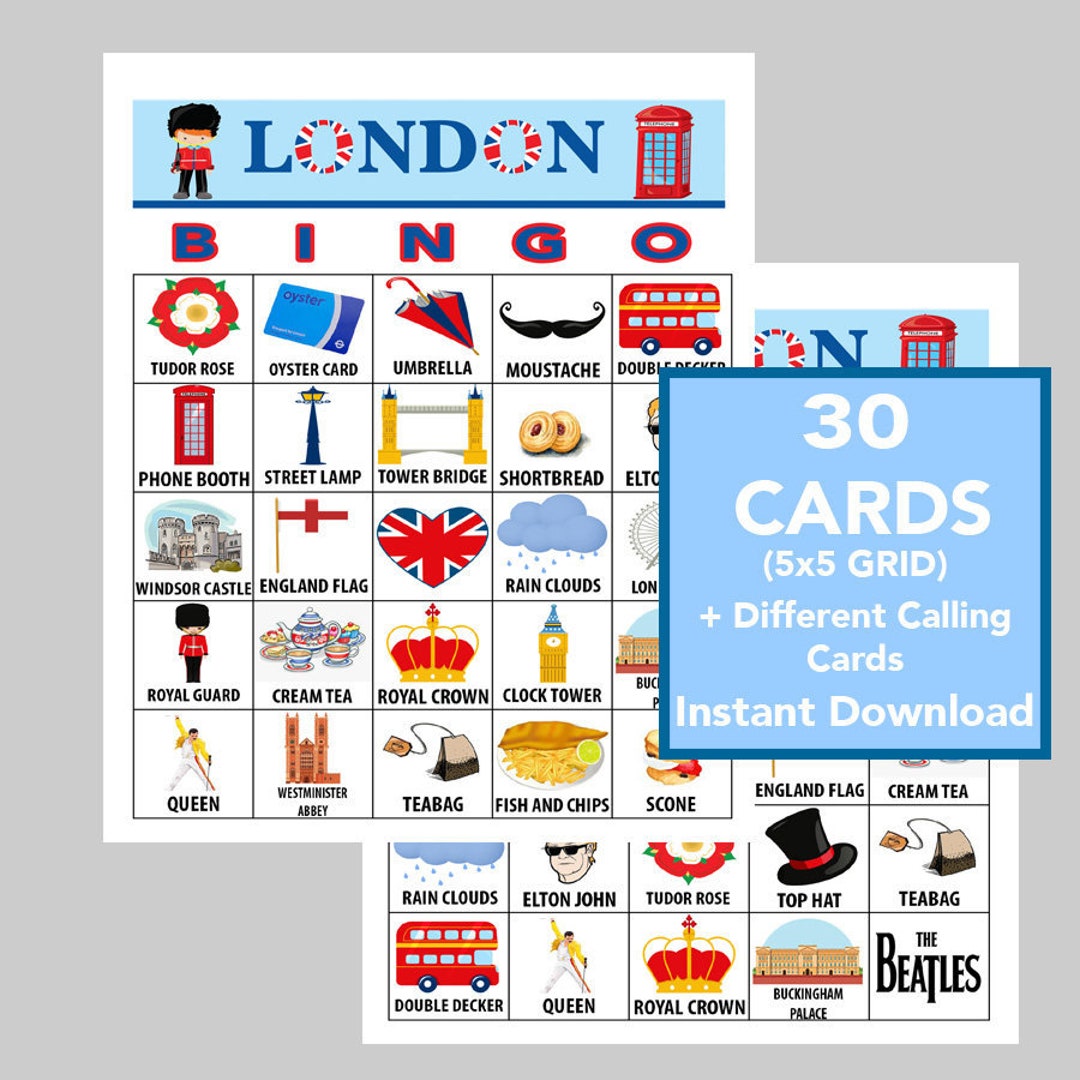 LONDON Bingo, London Sightseeing, England Party, Digital Download ...