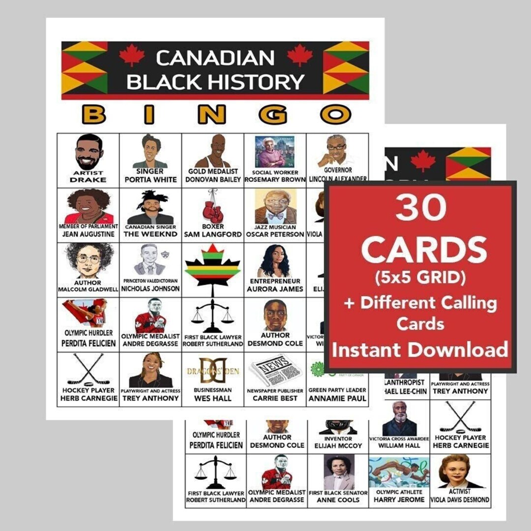 Canadian Black History Bingo, Canadian Black History Games, Black ...
