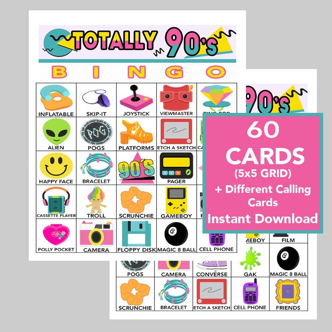TOTALLY 90's, 90's Bingo, 90's Games, 90's Birthday Party, Digital ...