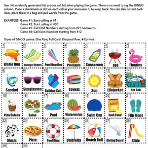 Pool Party Bingo Game, 30 Printable Cards (digital Download) - Etsy