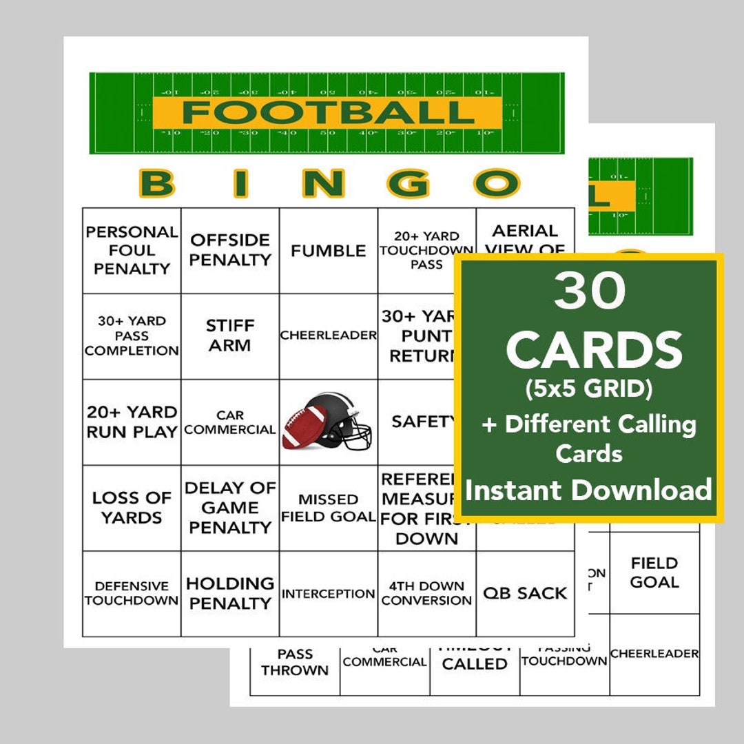 Football Game, the Big Game Football Games, 5x5 Bingo Cards, Instant ...