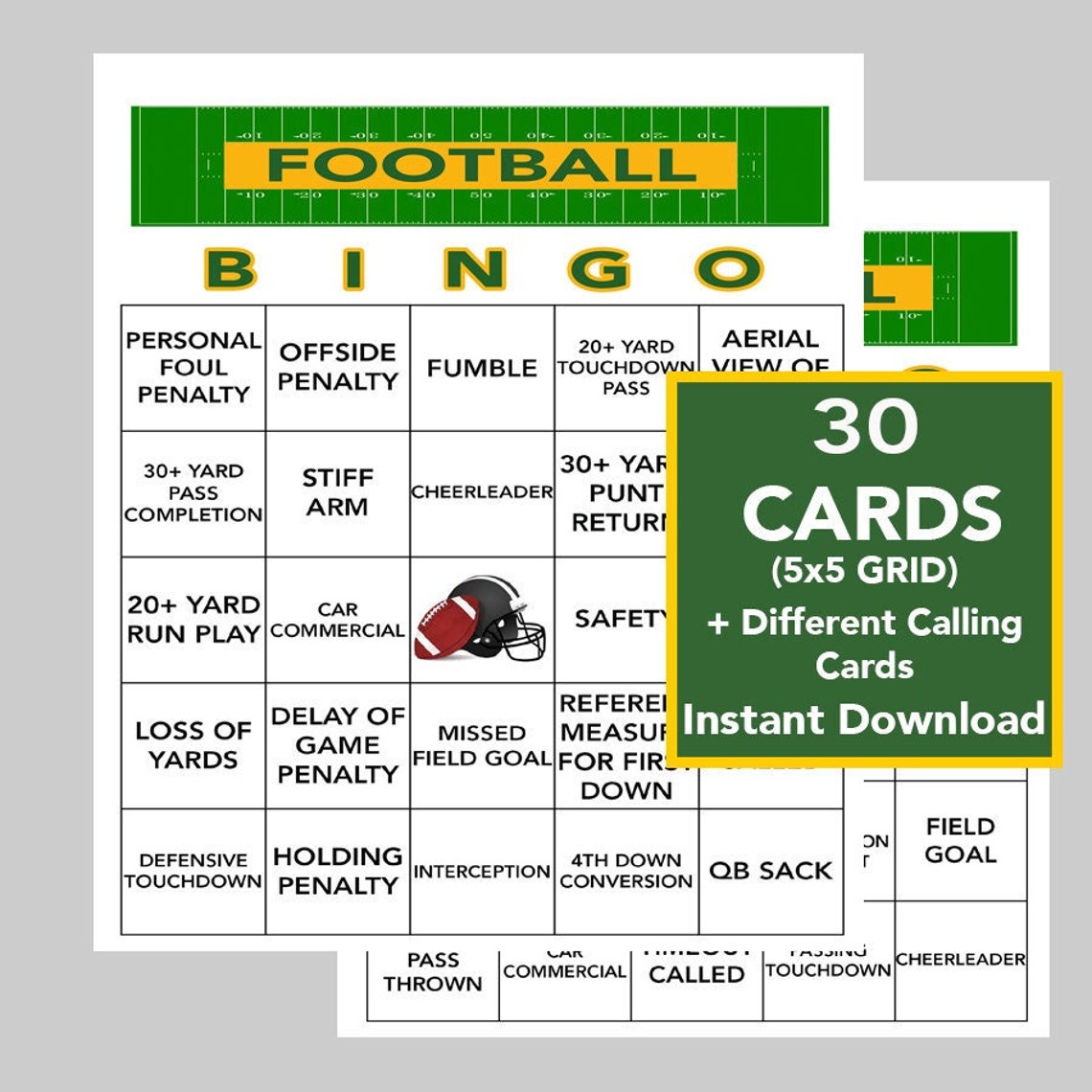 Football Game, the Big Game Football Games, 5x5 Bingo Cards, Instant ...