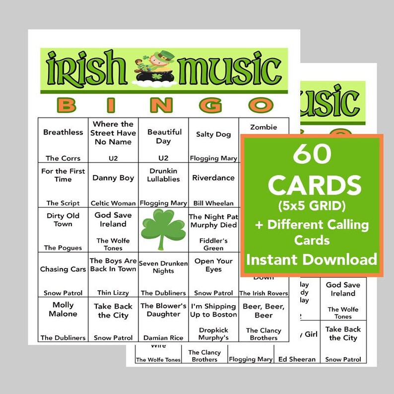 St. Patrick's Day Music Bingo Game, 60 Cards (instant Download), Music ...
