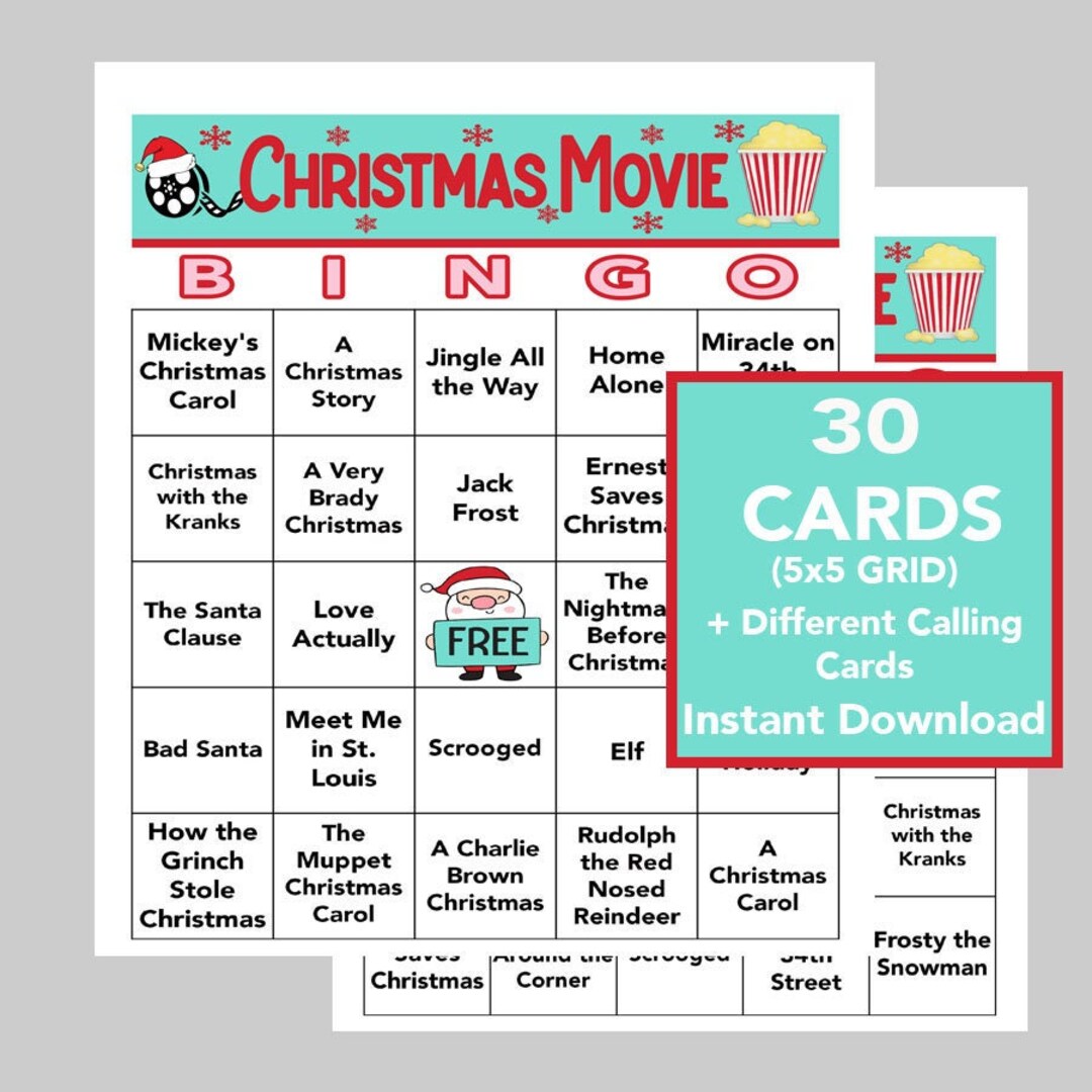 Christmas Movie Bingo, Holiday Movies, Family Night Games, Instant ...