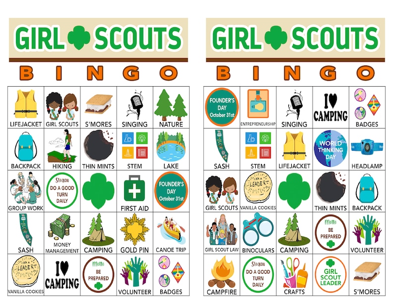 Girl Scout Bingo Girl Scout Games Instant Download Pdfs for - Etsy