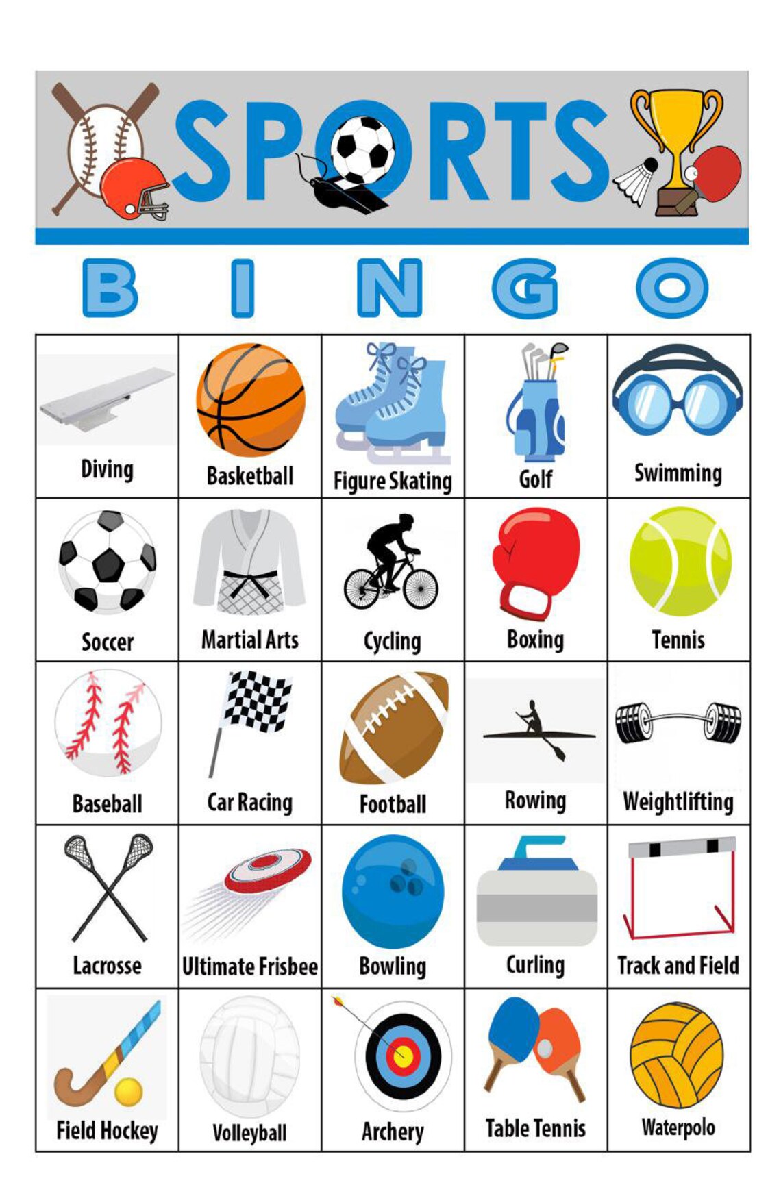 Sports Bingo Game Summer Bingo Party Bingo Summer 2021 | Etsy