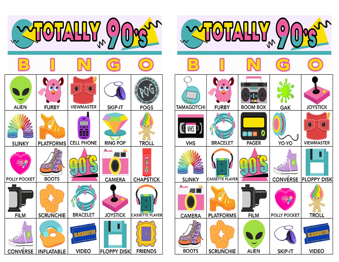 90's Items Bingo Game, 100 Cards (digital Download) - Etsy