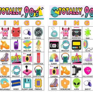 90's Bingo Game, 60 Printable Cards (digital Download) - Etsy