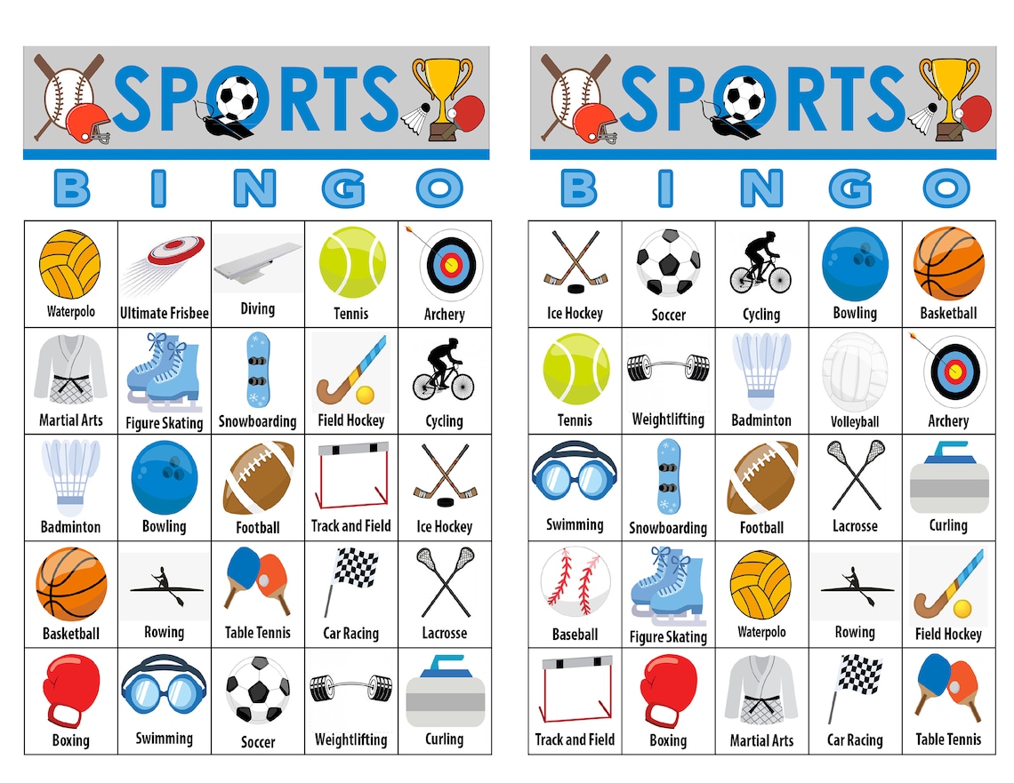 Sports Bingo Game Summer Bingo Party Bingo Summer Games - Etsy