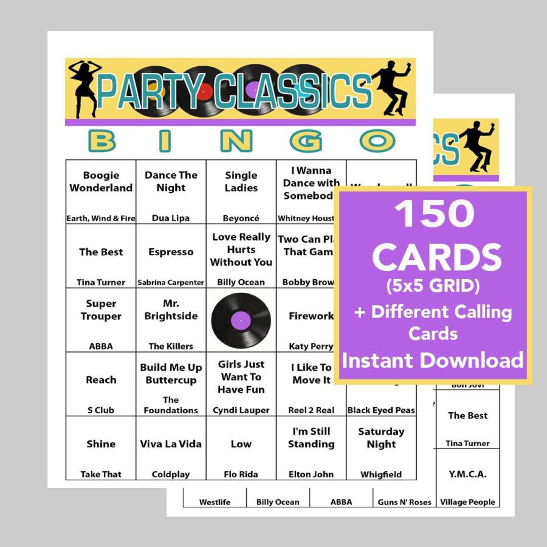 Music Bingo, Party Classic Hits Music, Bingo Games, Instant Digital ...