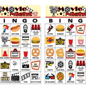 Movie Night Bingo Game, 60 Printable Cards (digital Download) - Etsy