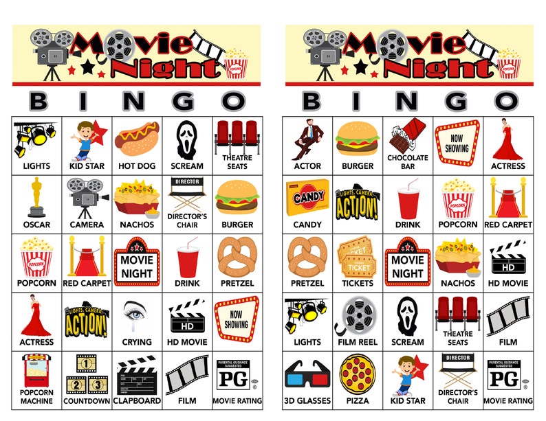 Movies Movie Night Bingo Family Night Games Instant Digital - Etsy