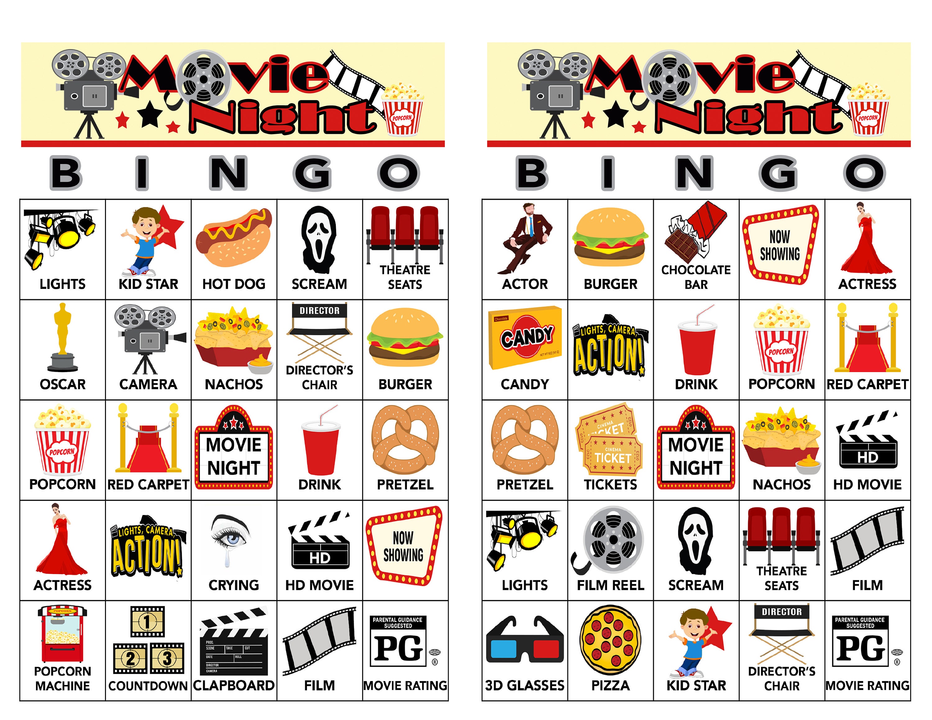 Movies Movie Night Bingo Family Night Games Instant Digital - Etsy