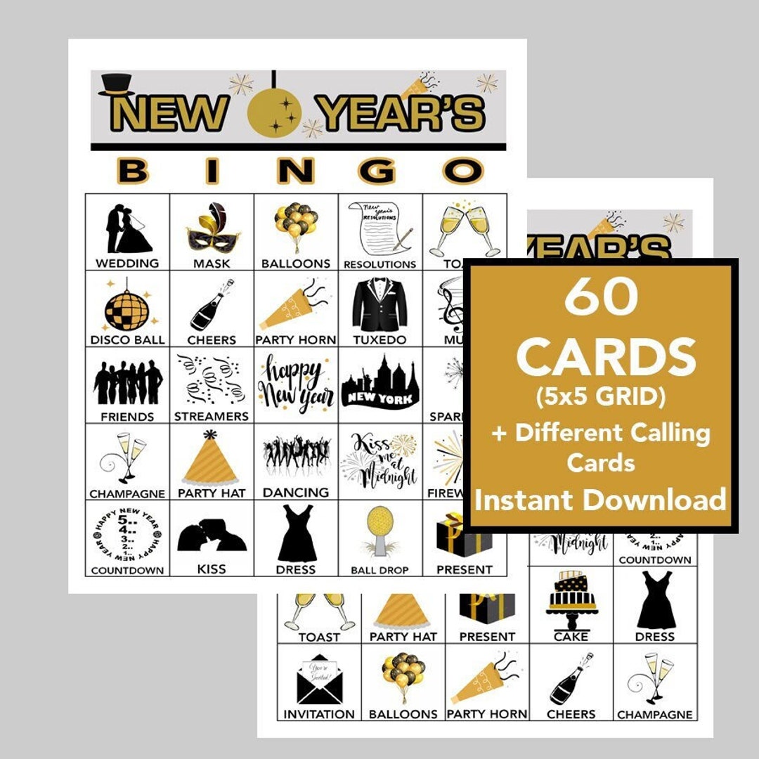 New Years Bingo, New Years Eve Bingo, Family New Years Day Bingo ...
