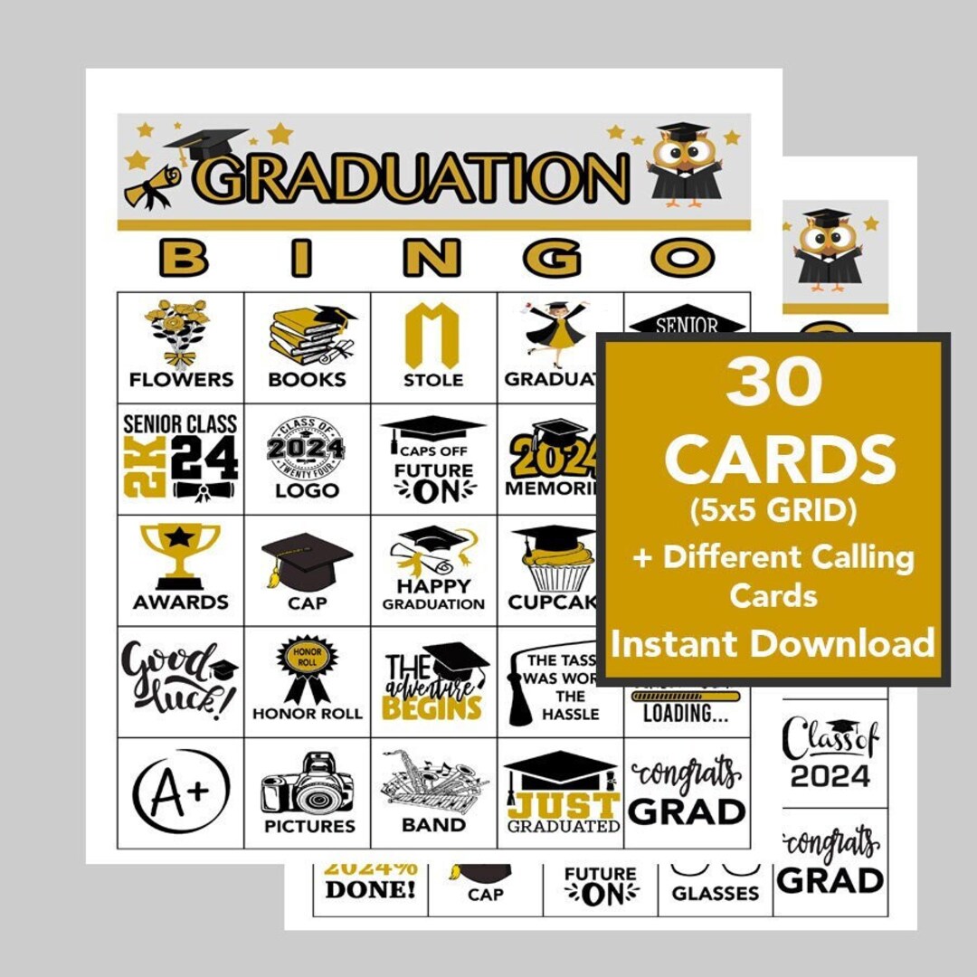 Graduation Bingo, Black and Gold Graduation Bingo 2024, High School ...