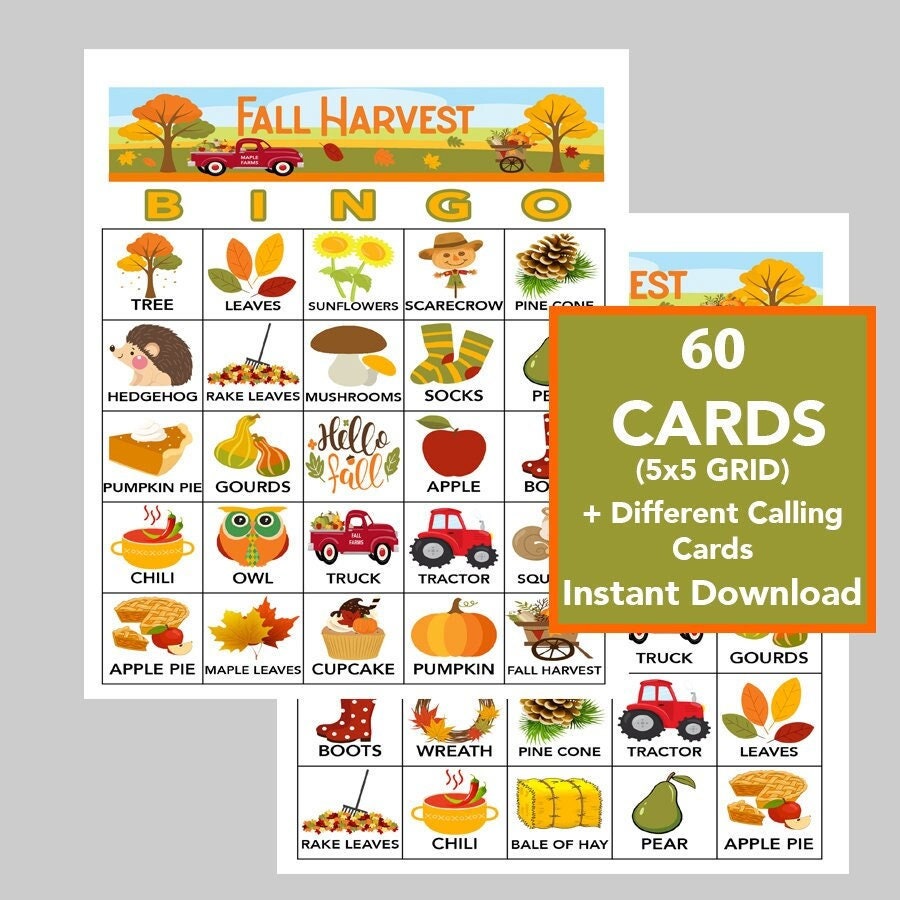 Fall Harvest Bingo Game, 60 Unique Cards (digital Download) - Etsy