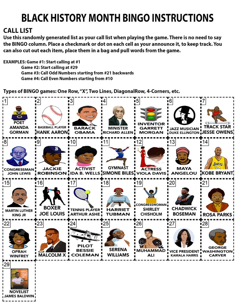 Black History Month Bingo, Black History Games, Black History Trivia ...