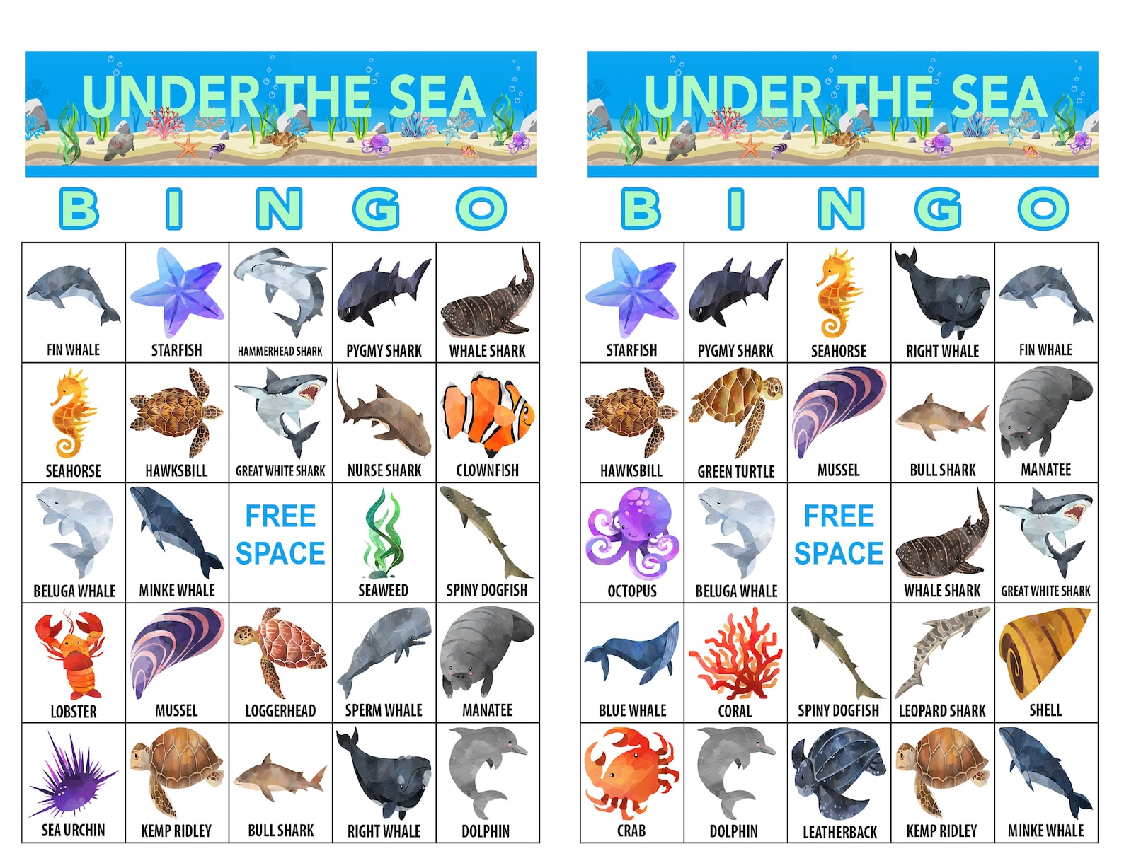 Under the Sea Bingo Game Summer and Beach Fun Summer Fun - Etsy Canada