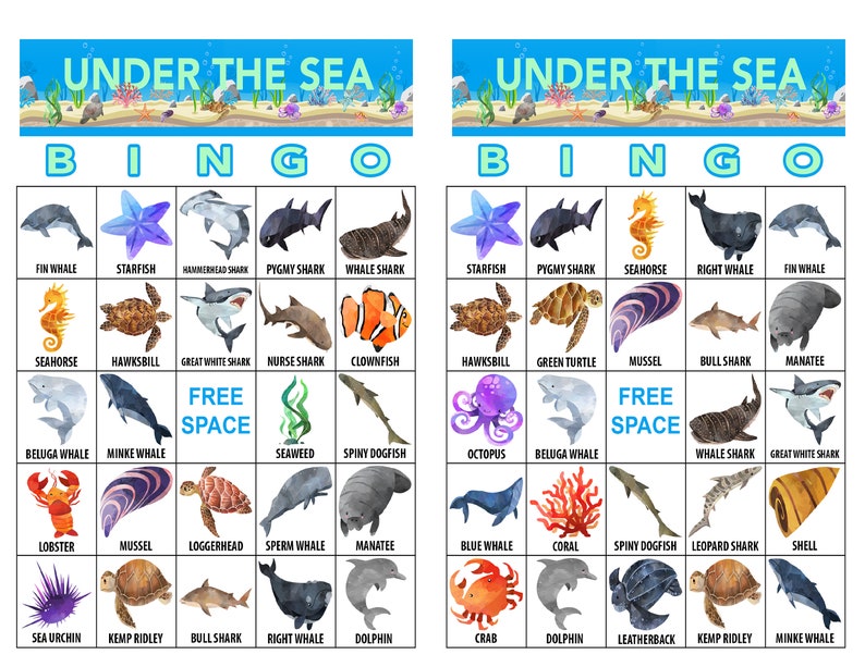 Under the Sea Bingo Game, Summer and Beach Fun, Summer Fun Games for ...