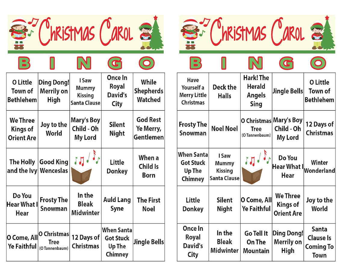 Christmas Carol Music, Christmas Party, Christmas Bingo, Digital ...