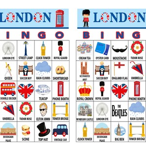 LONDON Bingo, London Sightseeing, England Party, Digital Download ...