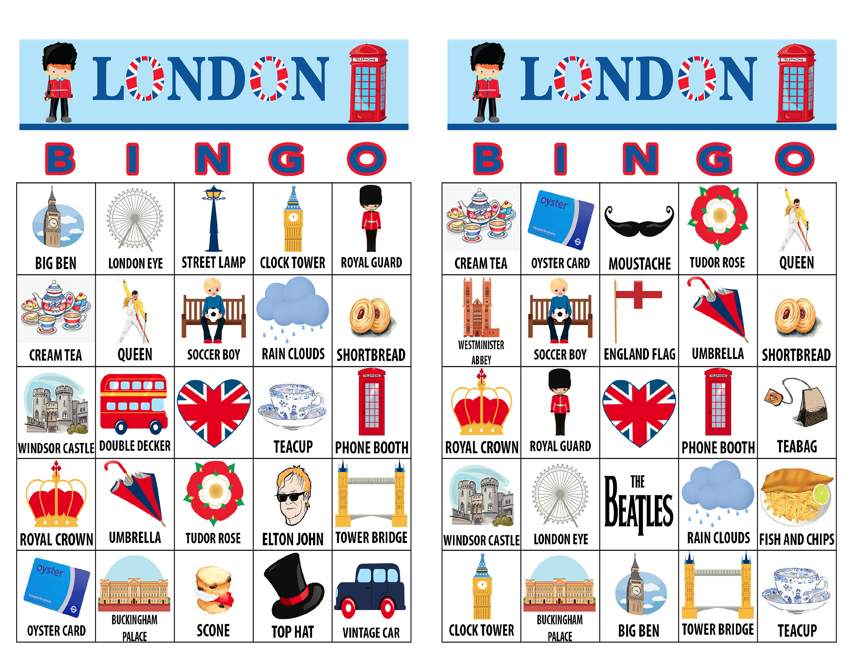 LONDON Bingo London Sightseeing England Party Digital - Etsy