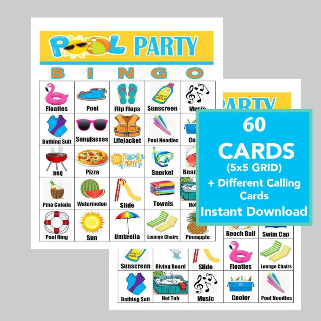 Pool Party Bingo Game, 60 Printable Cards (digital Download) - Etsy