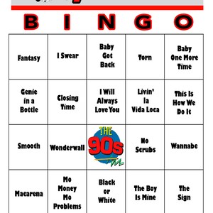 90's Music Hits 30 Bingo Cards Download Bingo Games - Etsy