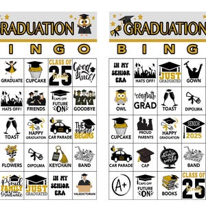 2025 Graduation Bingo, Black and Gold Graduation Bingo, High School ...