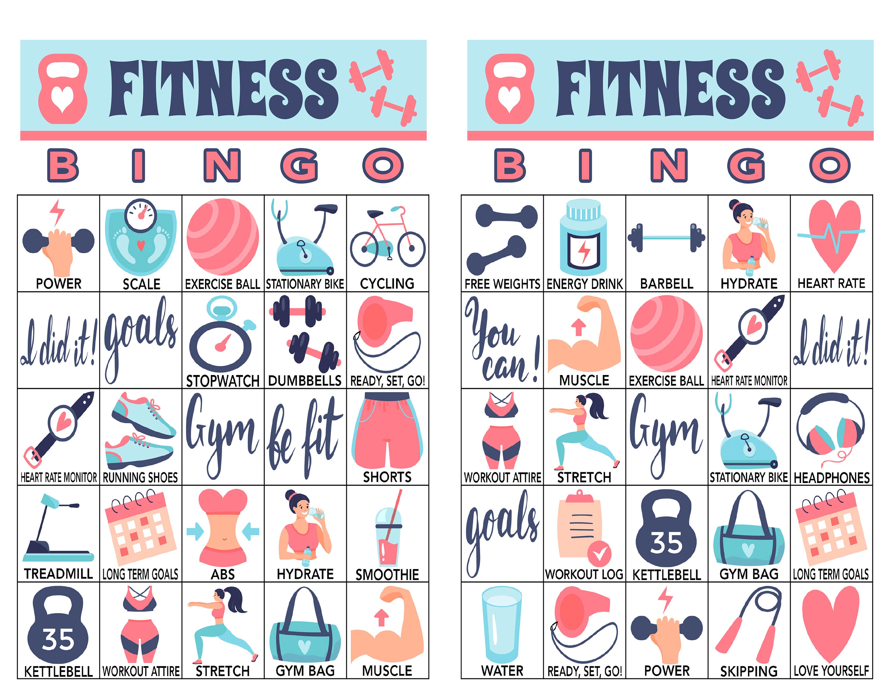 Fitness Bingo Fitness Games Bingo Games Printable Games - Etsy