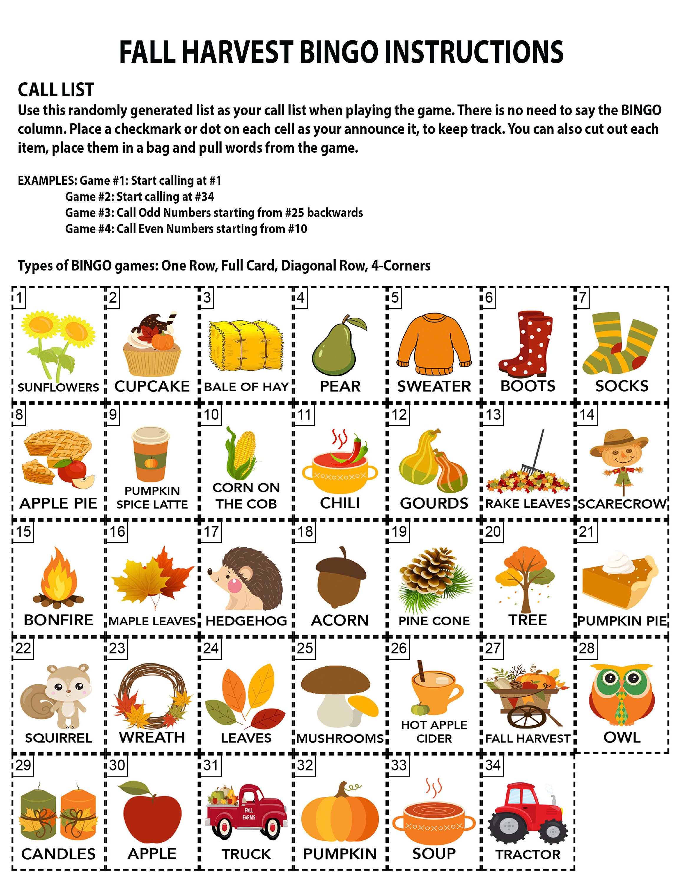 Fall Harvest Bingo, Fall Party, Autumn Bingo, Bingo Games, Printable ...