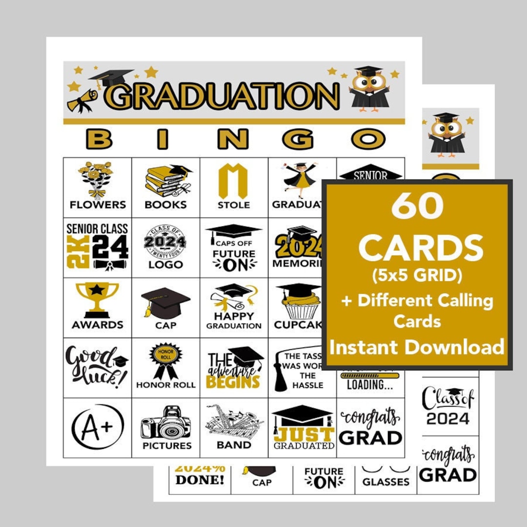 Graduation Bingo, Black and Gold Graduation Bingo, High School Grad ...