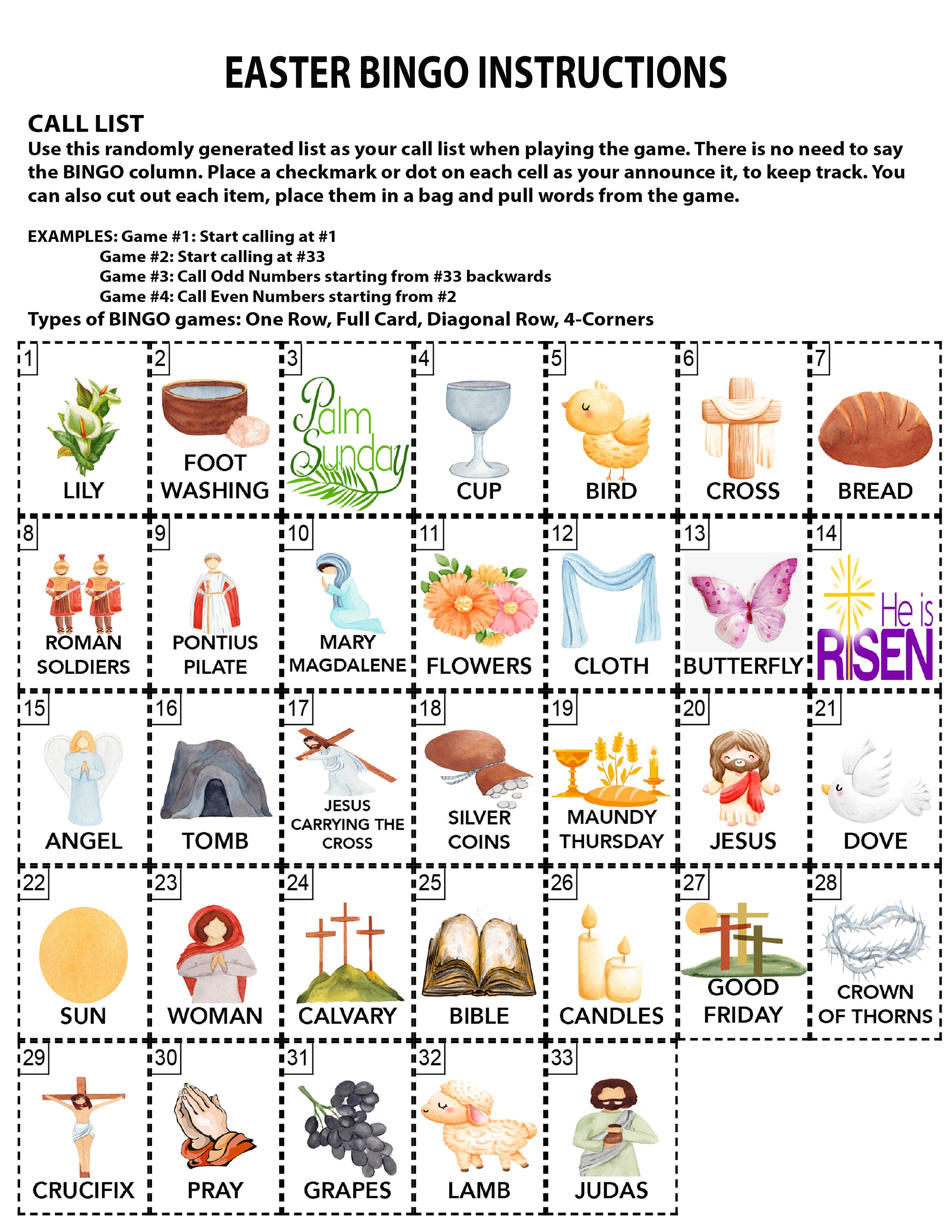 Easter Bingo Easter Religious Christian Bingo Palm Sunday - Etsy