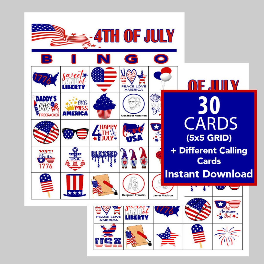 4th of July Bingo, 4th of July Party, Independence Day, Instant Digital ...