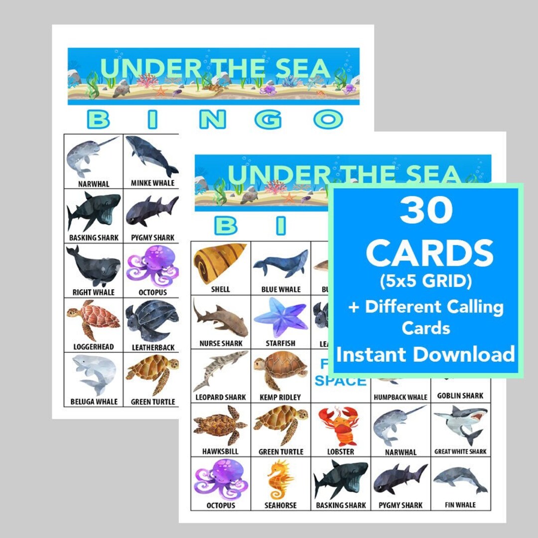 Under the Sea Bingo Game, Ocean Animals, Summer and Beach Fun, Summer ...
