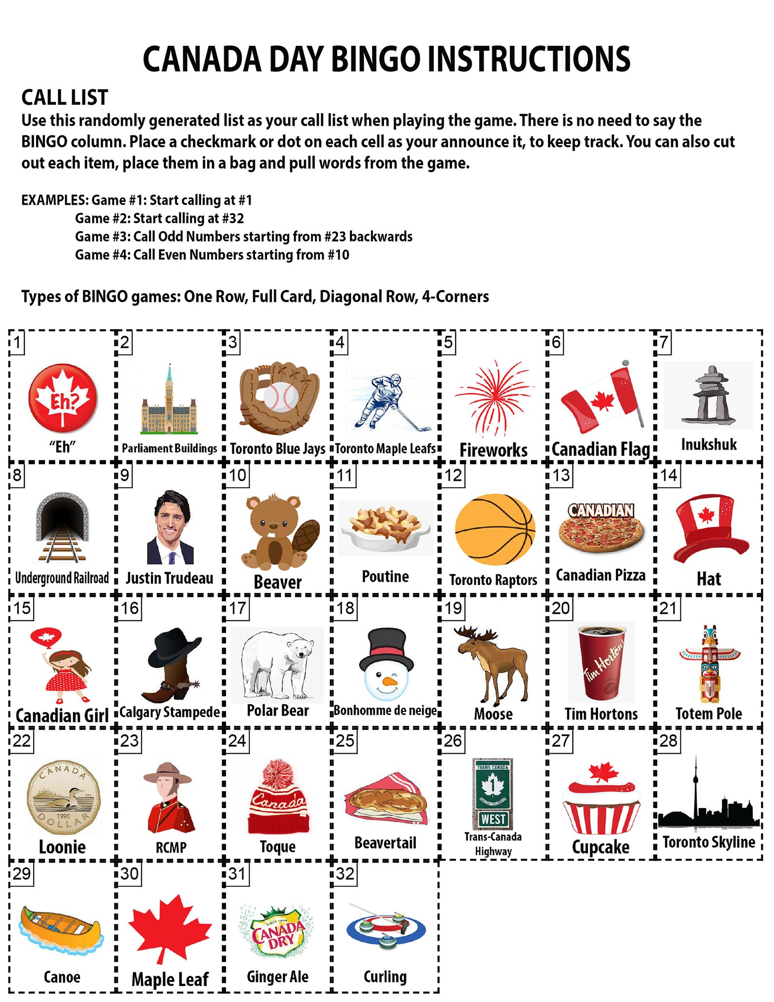 Canada Day Canada Day Bingo Game Summer Bingo Party Bingo - Etsy