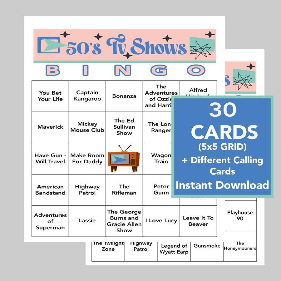 50's TV Shows 50's Games 50's Bingo Music - Etsy