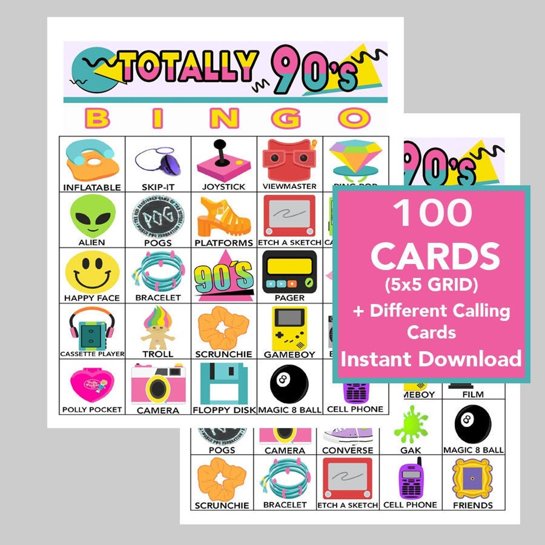 TOTALLY 90's, 90's Bingo, 90's Games, 90's Birthday Party, Digital ...