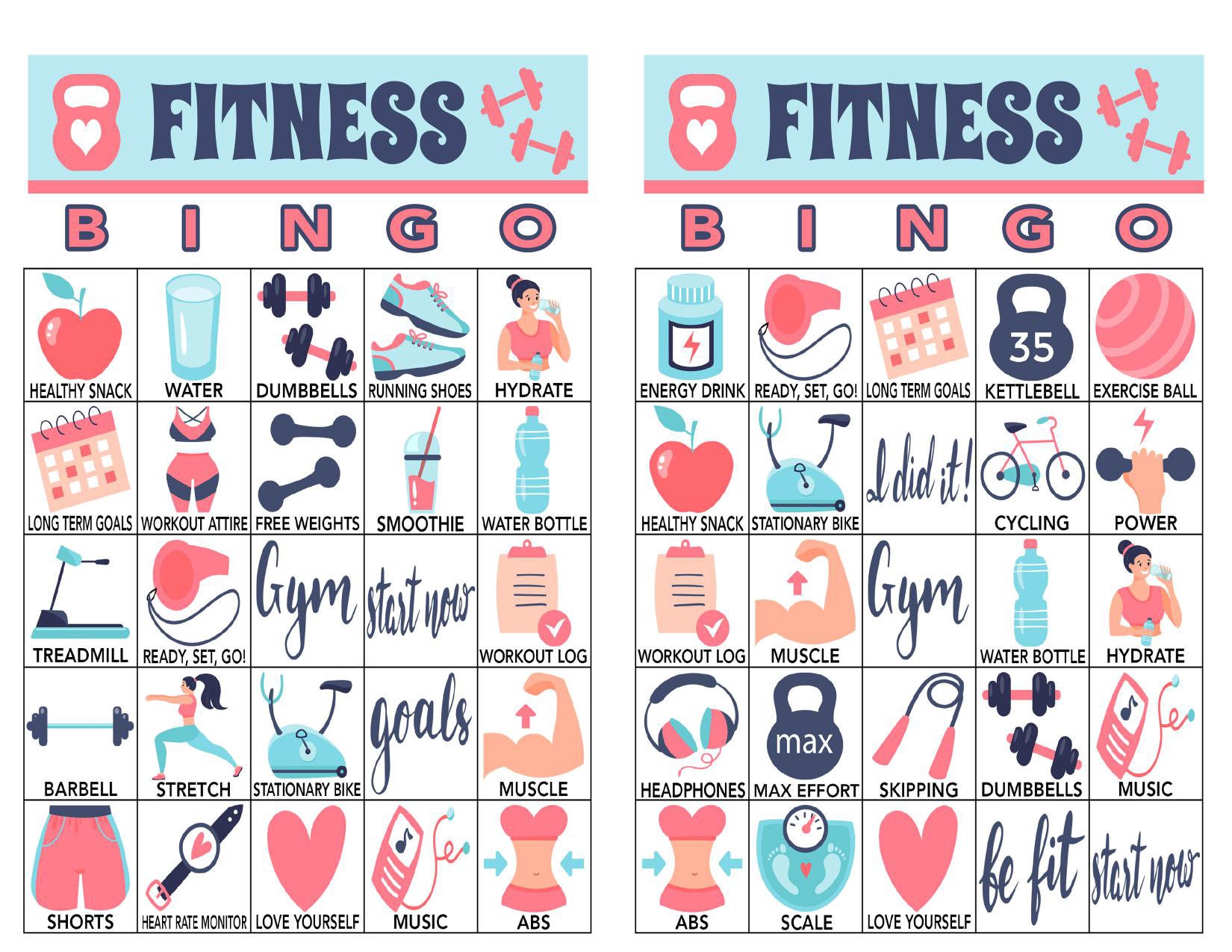 Fitness Bingo, Fitness Games, Bingo Games, Printable Games, Virtual ...