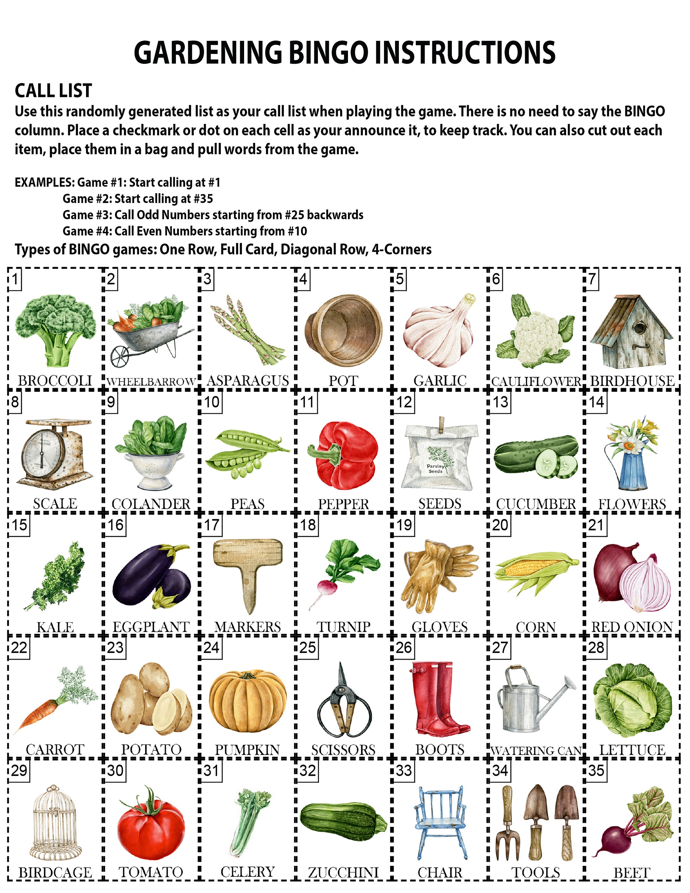 Garden Bingo, Gardening Fun, Senior Citizen Game, Retiree Brunch ...