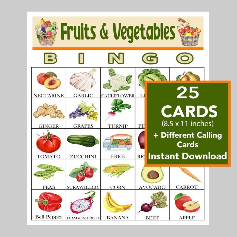 Fruit and Vegetables Bingo Healthy Eating Game for Kids - Etsy