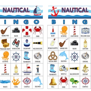 NAUTICAL Bingo Game, Boating and Fishing Bingo, Nautical Theme Birthday ...