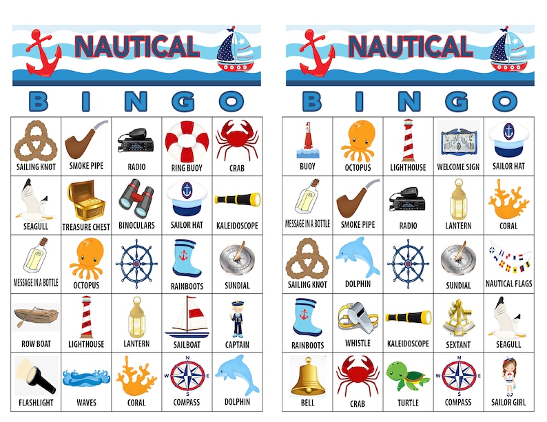 NAUTICAL Bingo Game Boating and Fishing Bingo Nautical Theme - Etsy