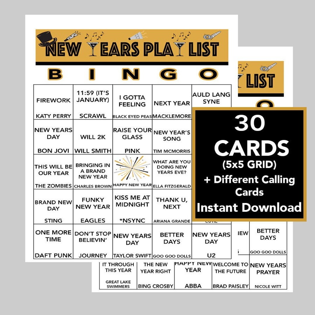 New Years Bingo, New Years MUSIC, New Years Eve Bingo, 2023 Countdown ...