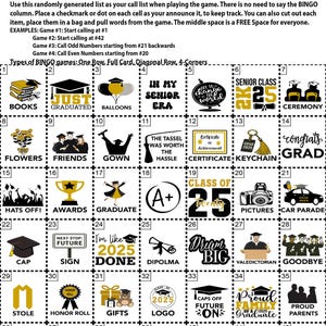 2025 Graduation Bingo, Black and Gold Graduation Bingo, High School ...
