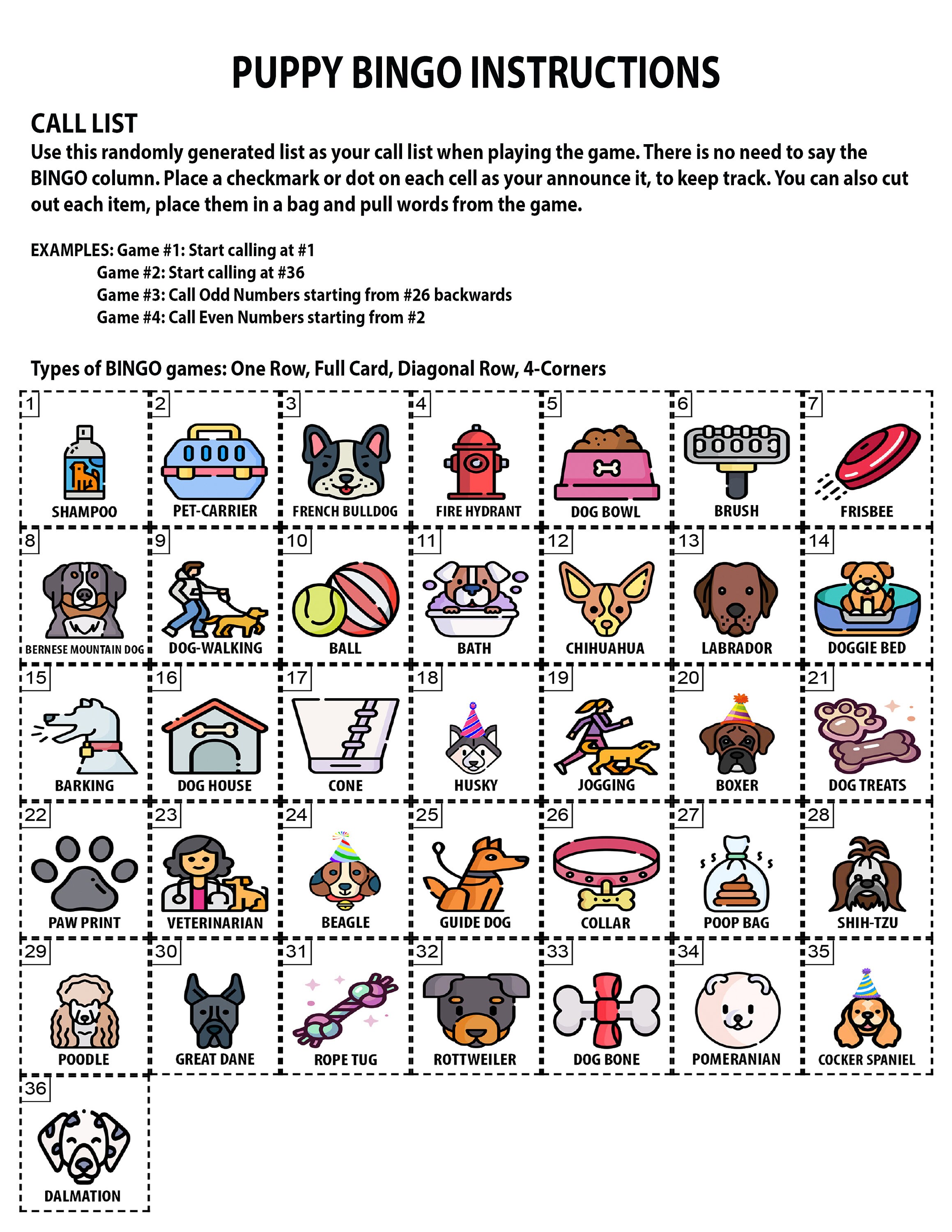 Puppy Game Puppy Bingo Dog Games Instant Digital Download - Etsy